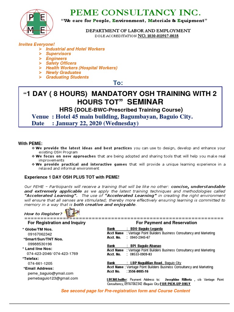 1 DAY OSH MANDATORY REG. FORM (January 22, 2020) PDF | Download Free ...