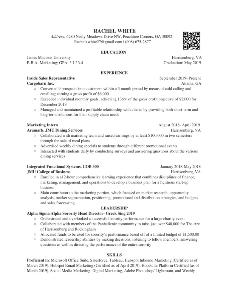 Rachel White Updated Resume1-2 | PDF | Marketing | Sales