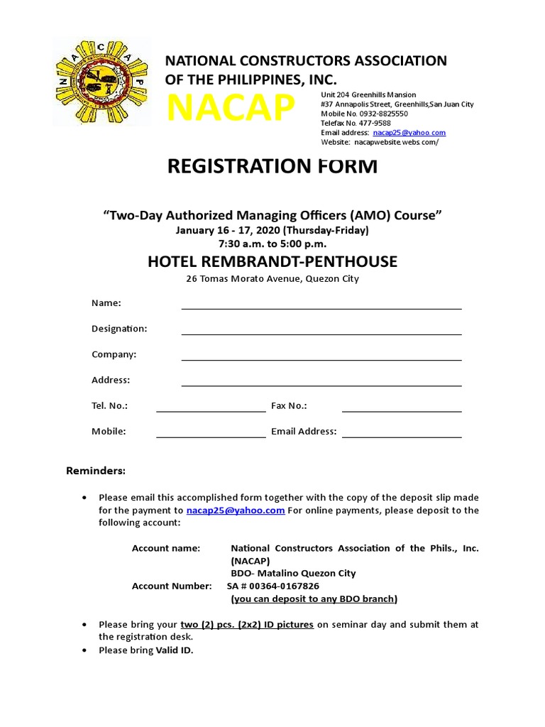Registration Form AMO Seminar January 16&17, 2020 | PDF | Justice ...