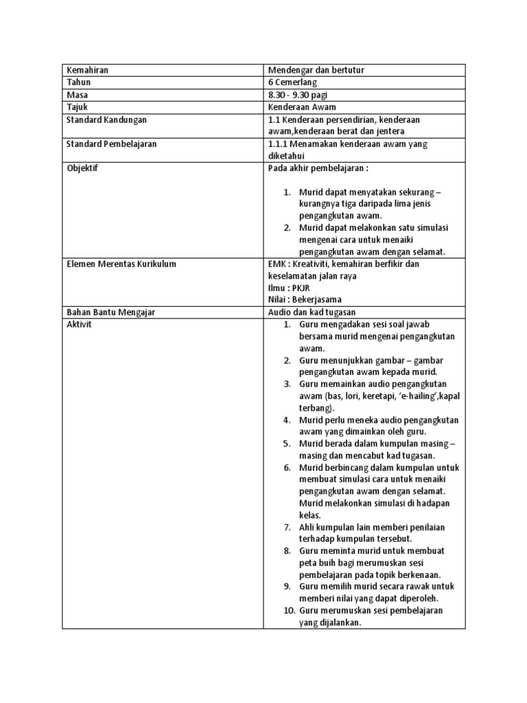 RPH PKJR Tahun 6 | PDF