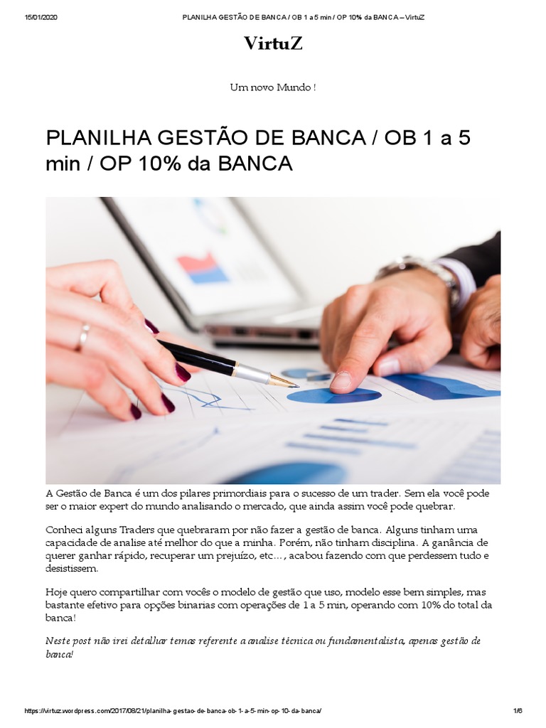 PLANILHA GESTÃO DE BANCA - OB 1 A 5 Min - OP 10% Da BANCA - VirtuZ ...