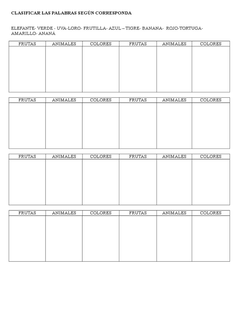 CLASIFICAR LAS PALABRAS SEGÚN CORRESPONDA (Para Leer) | PDF
