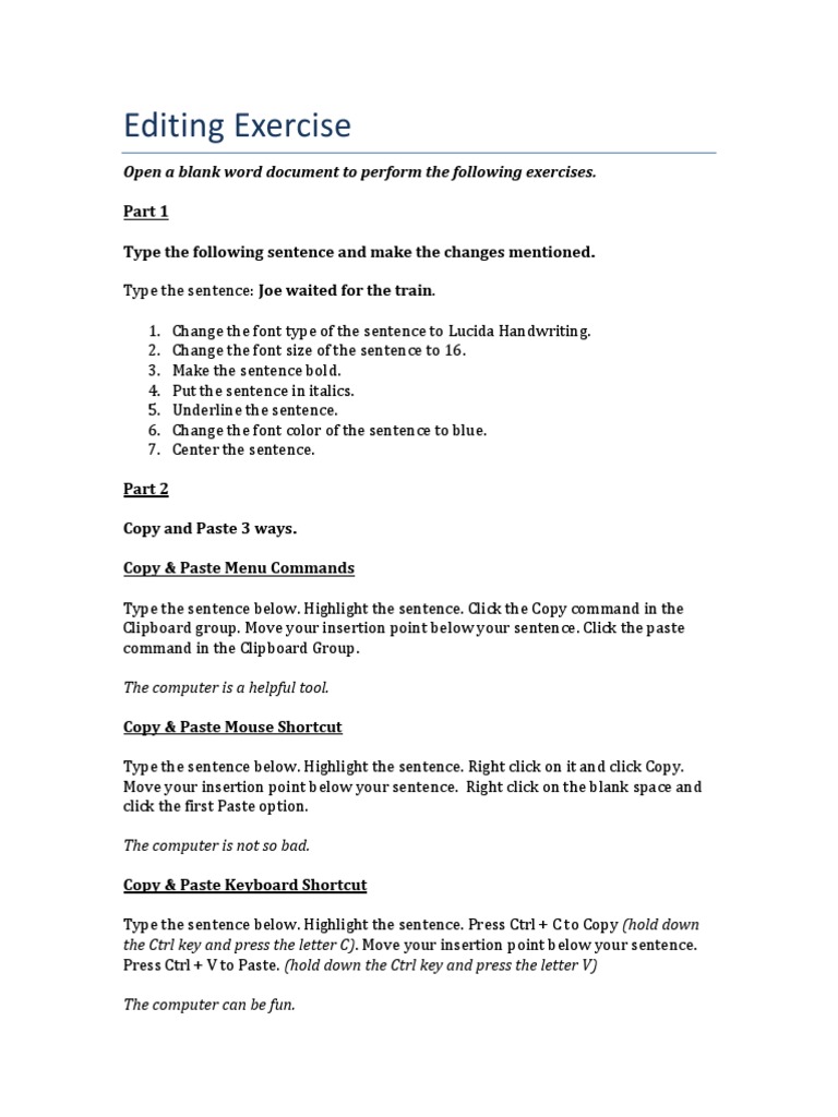 Word Document Editing Exercises Guide | PDF | Control Key | Text