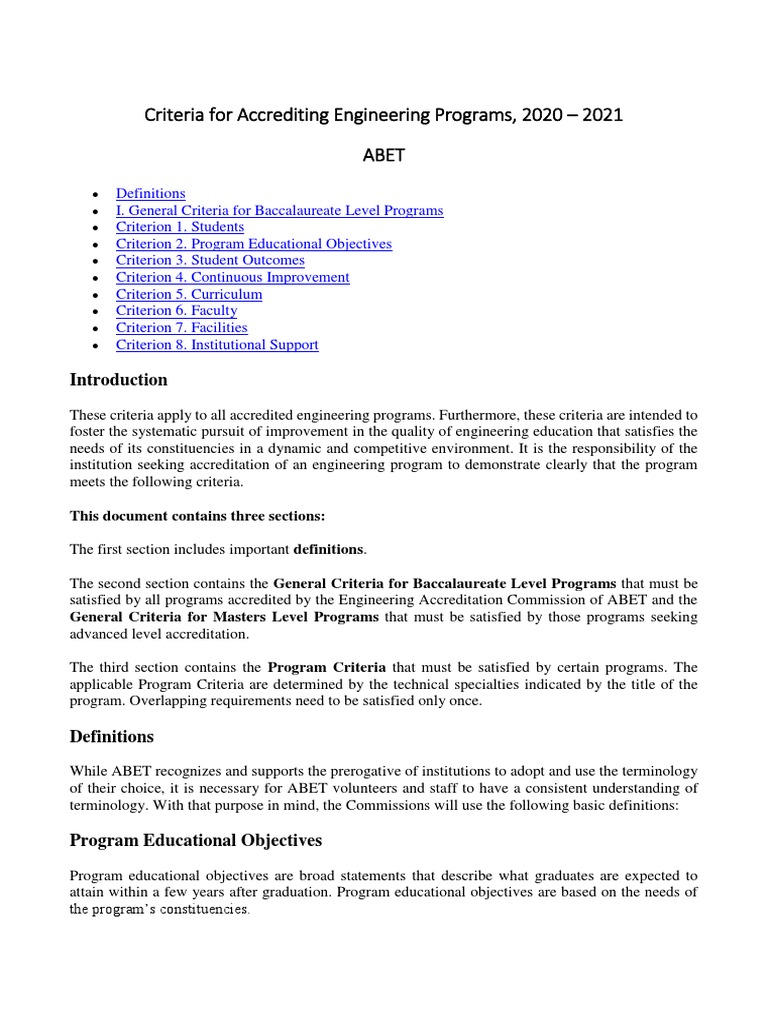 ABET Criteria For Accrediting Engineering Programs | PDF | Engineering ...