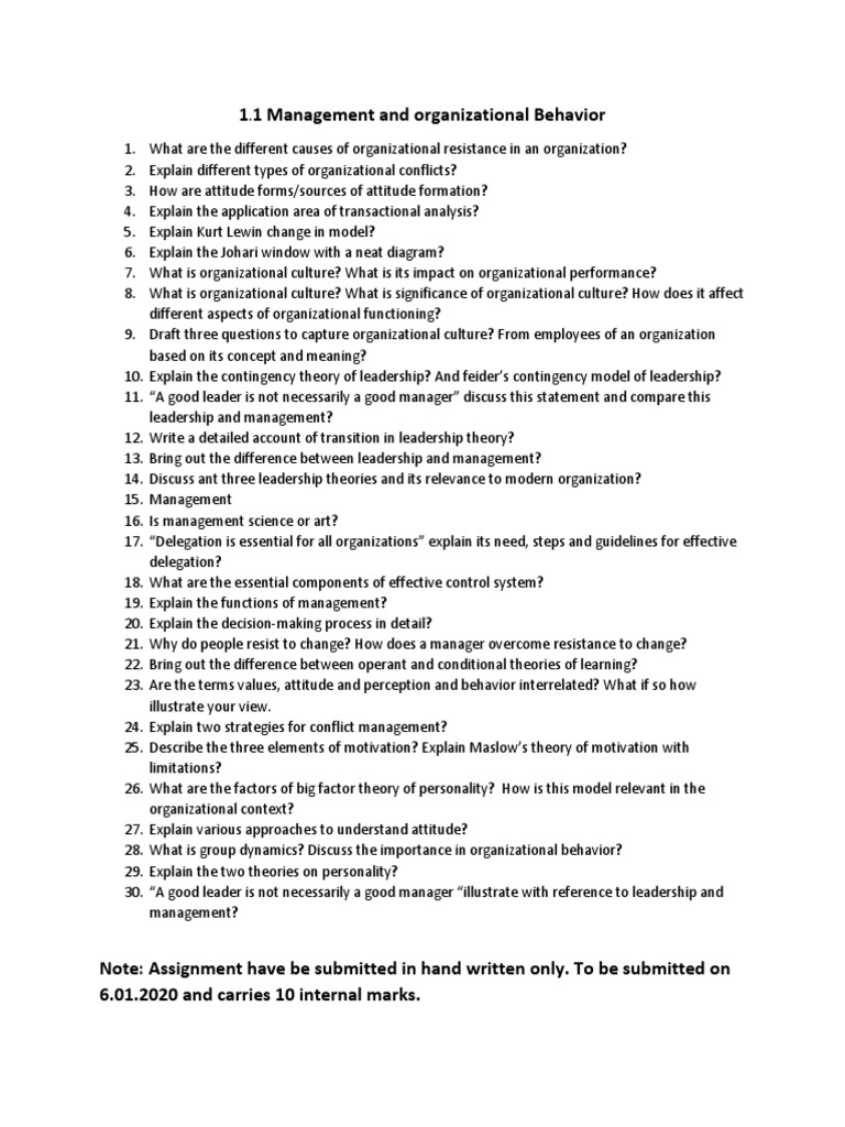 Organisational Behaviour Questions | PDF | Organizational Behavior ...