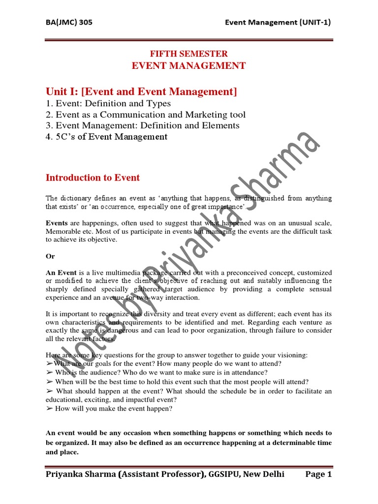 Event Management Unit-1 PDF | PDF | Target Audience | Marketing