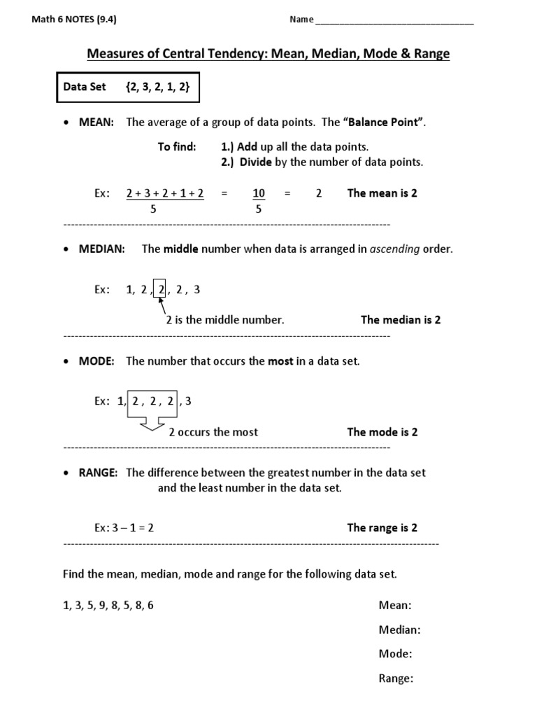 9.4 Notes and Practice MMMR and MCT | PDF | Mean | Mode (Statistics)
