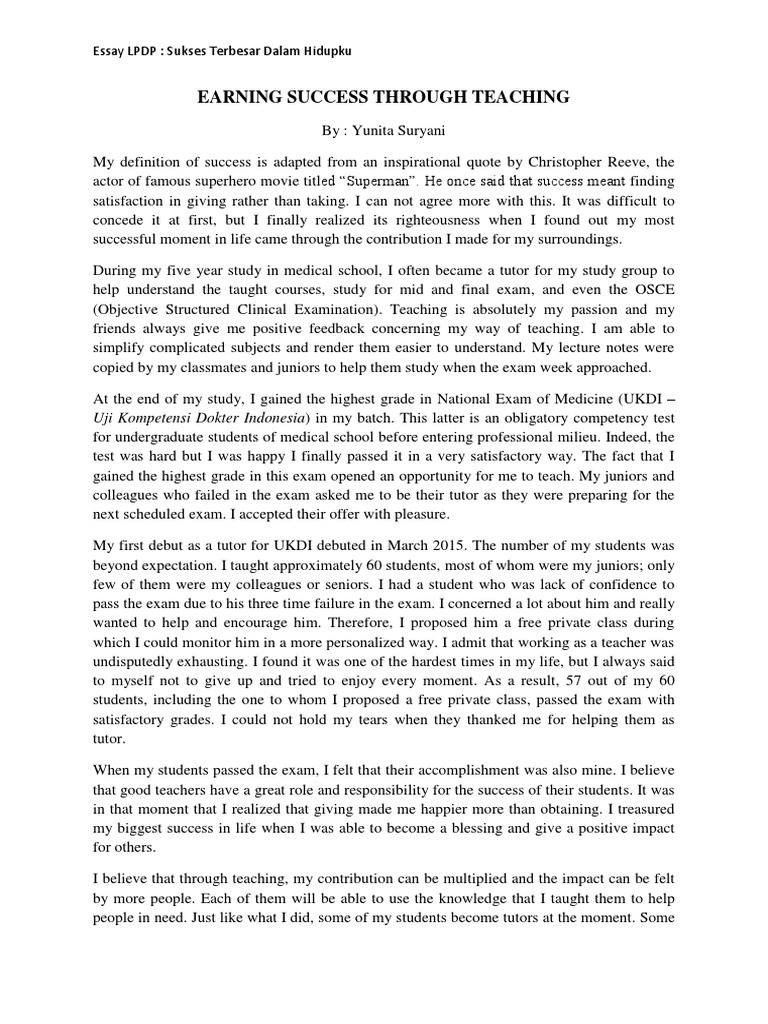 Essay LPDP English Success | PDF | Medical School | Test (Assessment)