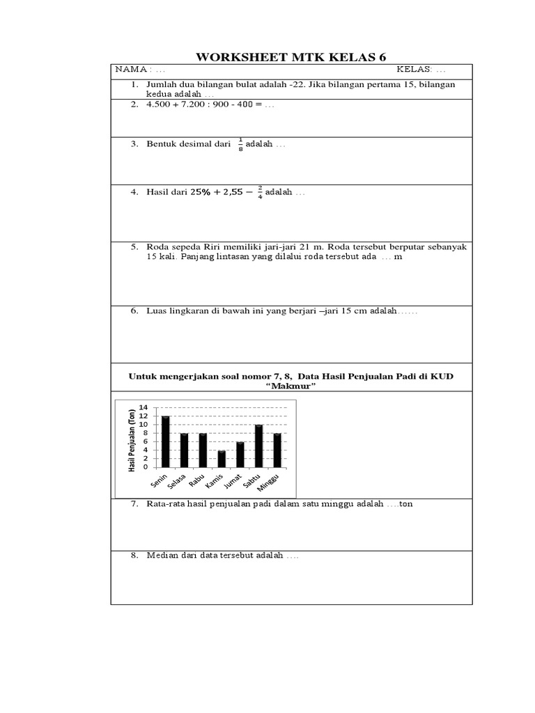 Worksheet MTK Kelas 6 | PDF