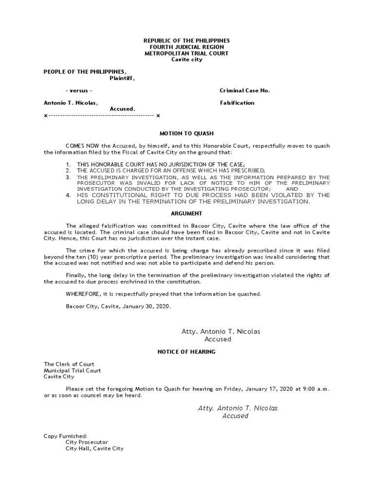 Legal-Forms-Motion-to-Quash 2 | Download Free PDF | Prosecutor ...