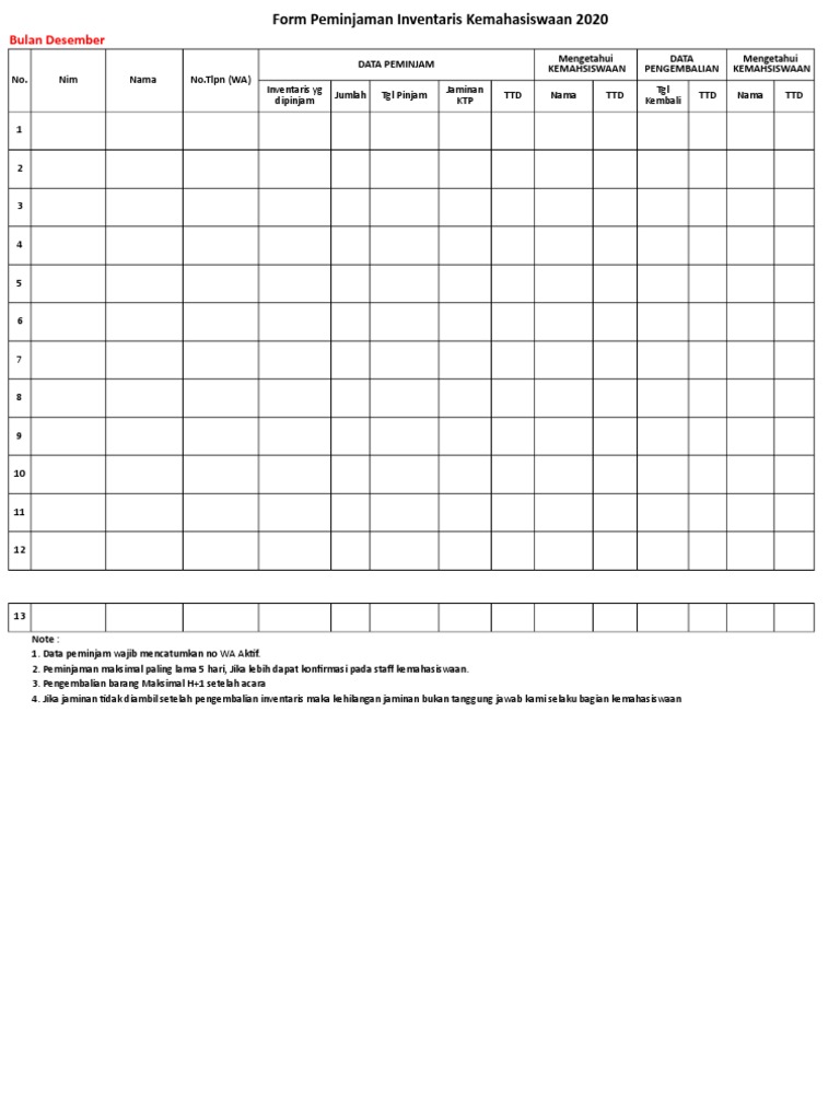 Form Peminjaman Barang | PDF