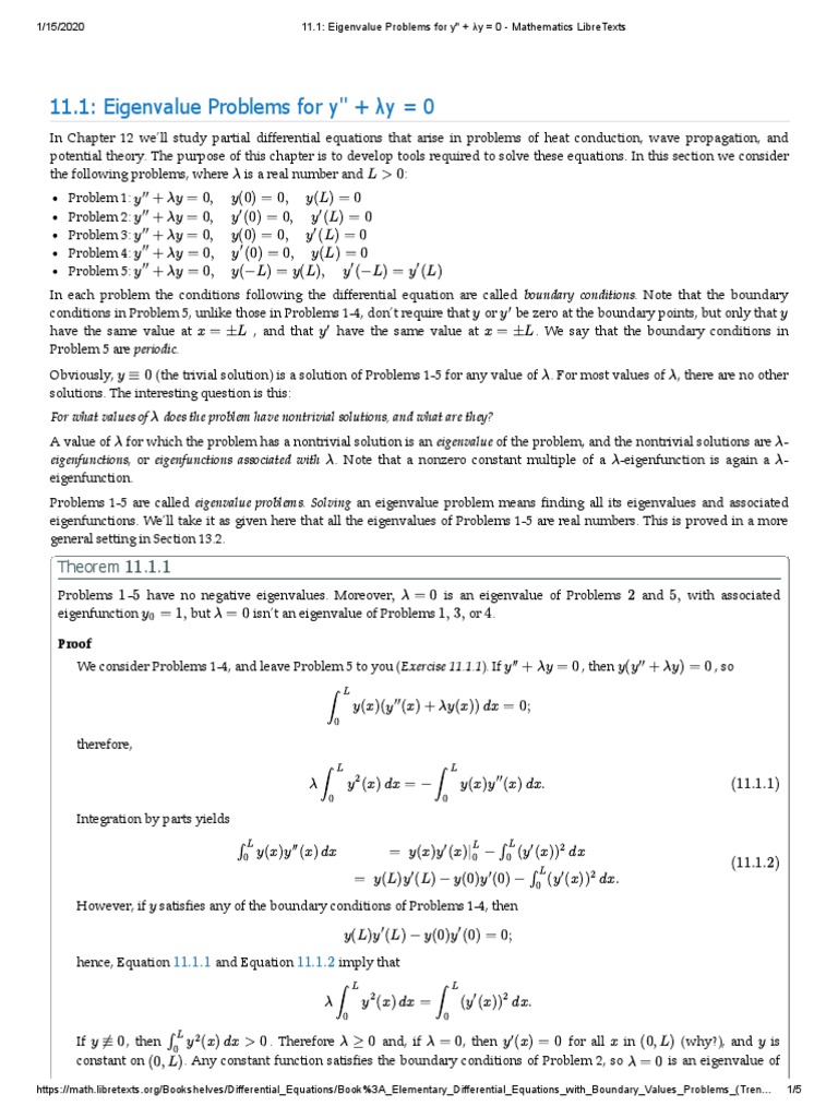 11.1 - Eigenvalue Problems for y'' + λy = 0 - Mathematics LibreTexts ...