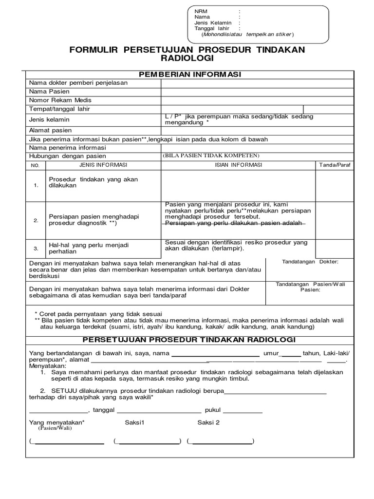 Formulir Persetujuan Prosedur Tindakan Radiologi | PDF
