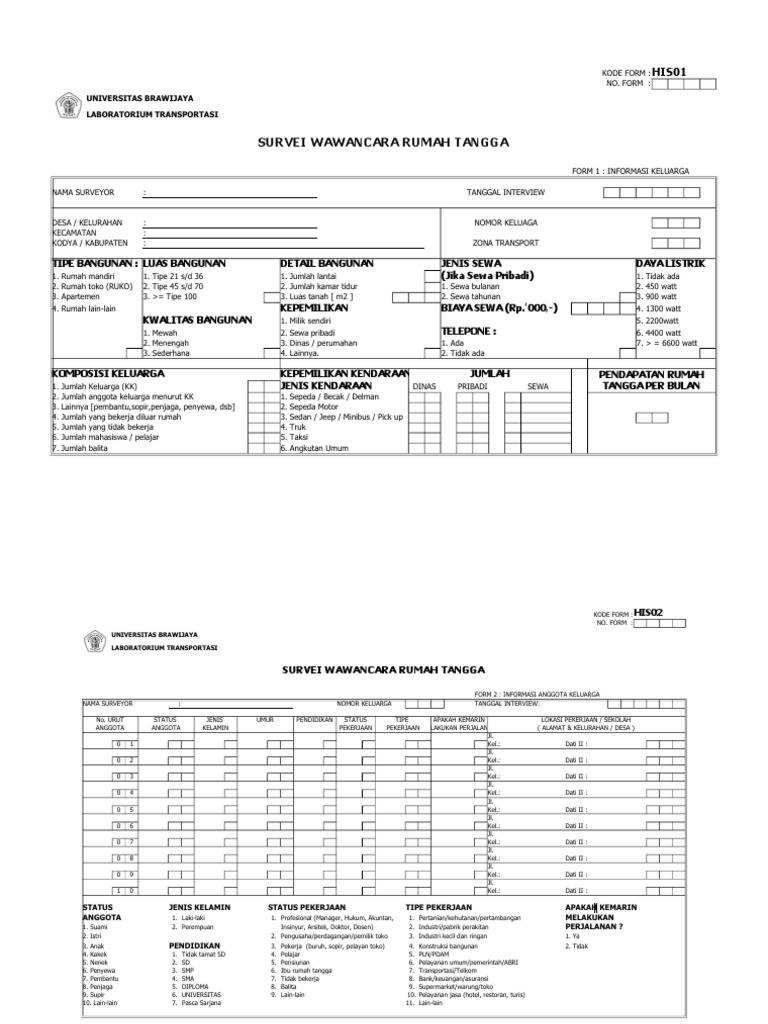 Form Home Interview Survey | PDF