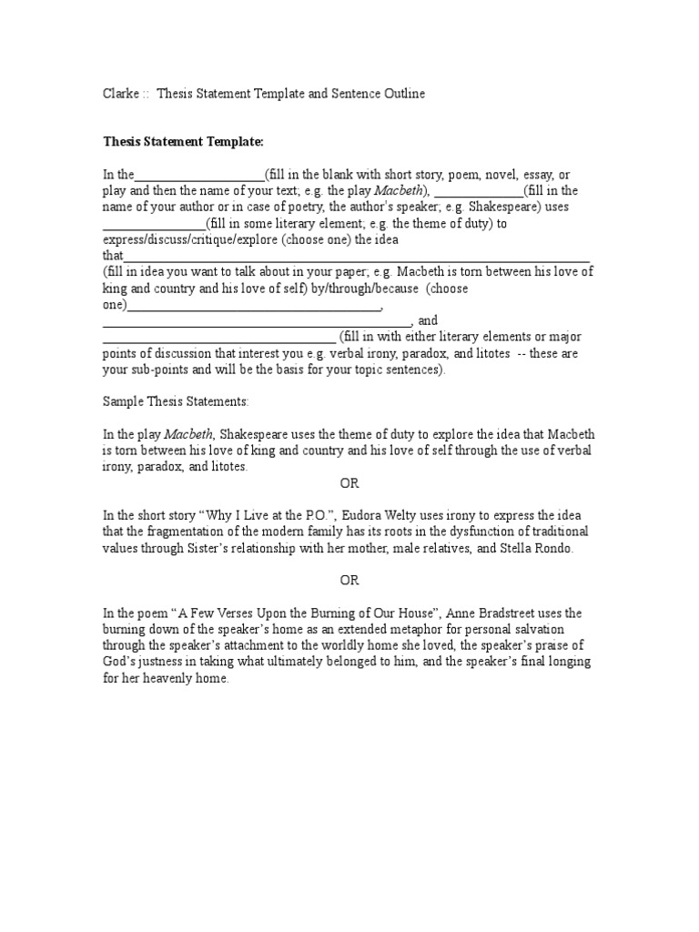 Thesis Statement Template 03 | PDF | Macbeth | Poetry