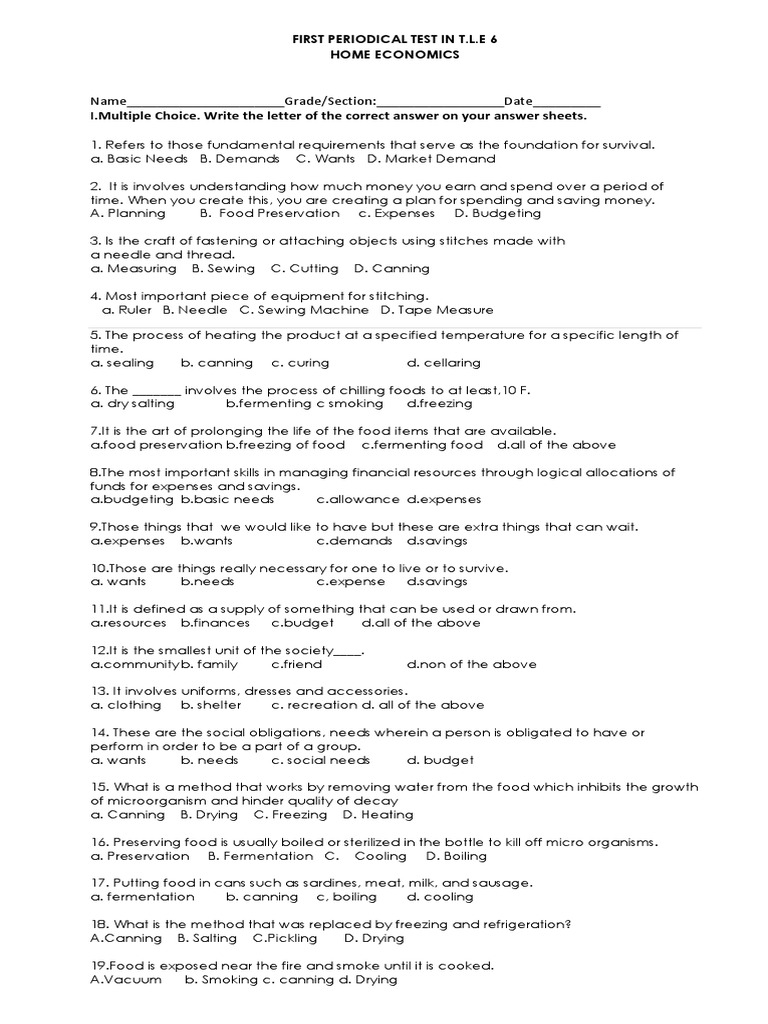 Epp Home Economics 6 PT | PDF | Canning | Sewing