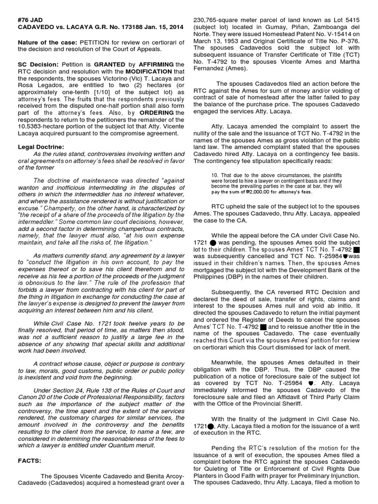 Cadavedo Digest and Full | PDF | Attorney's Fee | Lawsuit