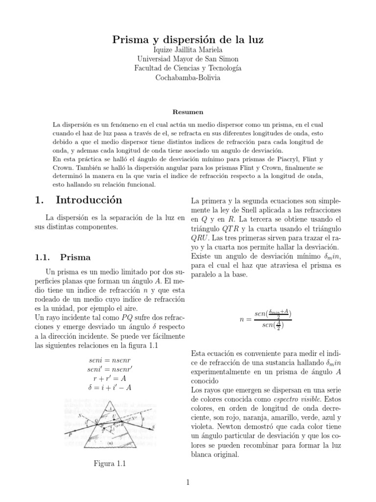 Prisma y Dispersión de La Luz | PDF | Refracción | Dispersión (óptica)