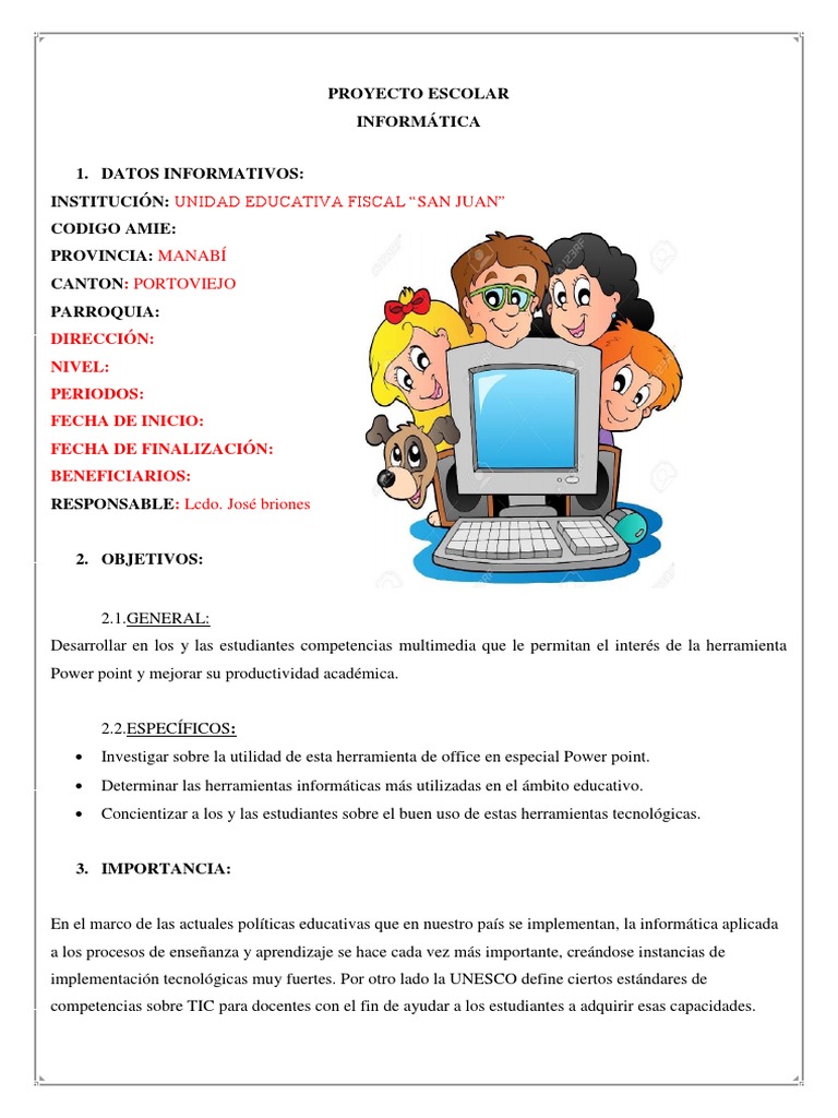 PROYECTO de Informatica | PDF | Plan de estudios | Tecnología de información y comunicaciones