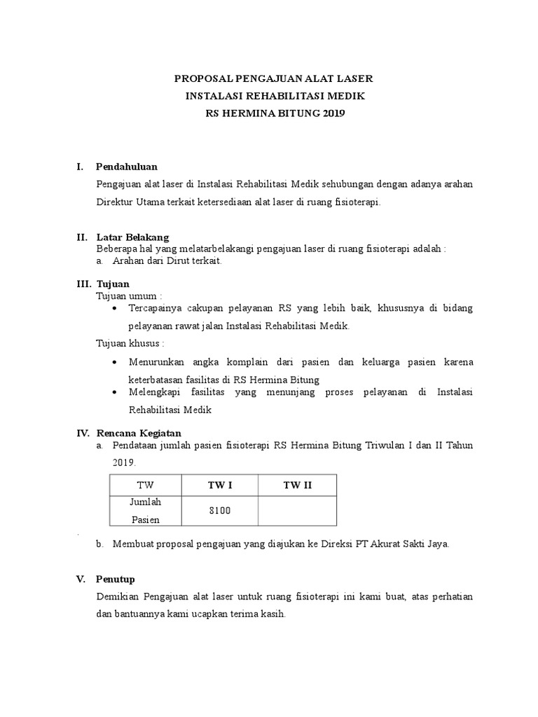 Memperbaiki Pelayanan: Proposal Pengajuan Alat Laser untuk Ruang ...