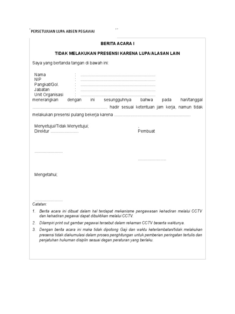 Cara Membuat Ba Lupa Absen Di Kantor | PDF