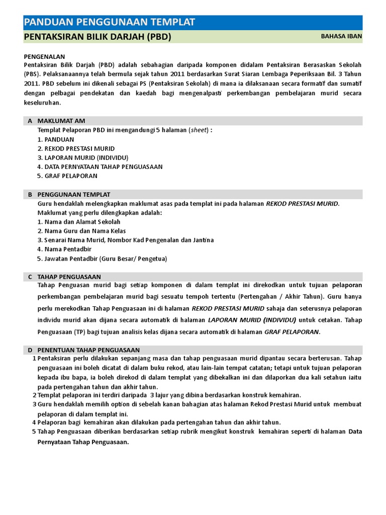 101 Templat Pelaporan PBD Bahasa Iban Tahun 1 20180130 | PDF