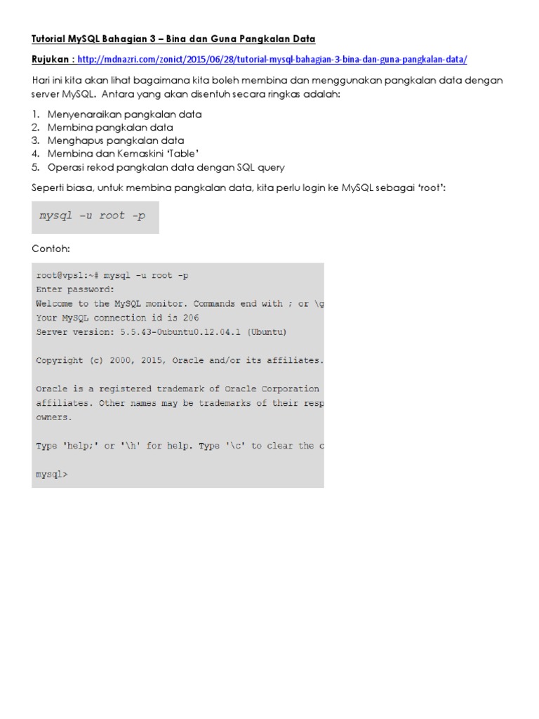Nota - Tutorial MySQL Bahagian 3 | PDF