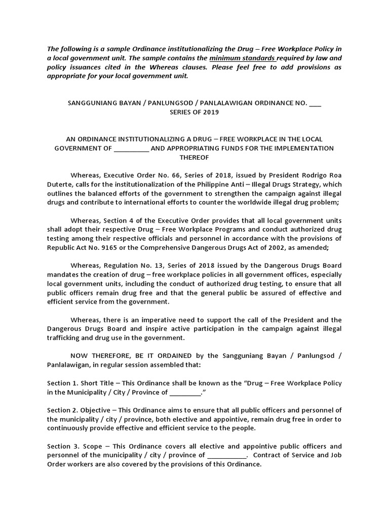 Sample Drug Free Workplace Policy For LGUs | PDF | Drug Test ...