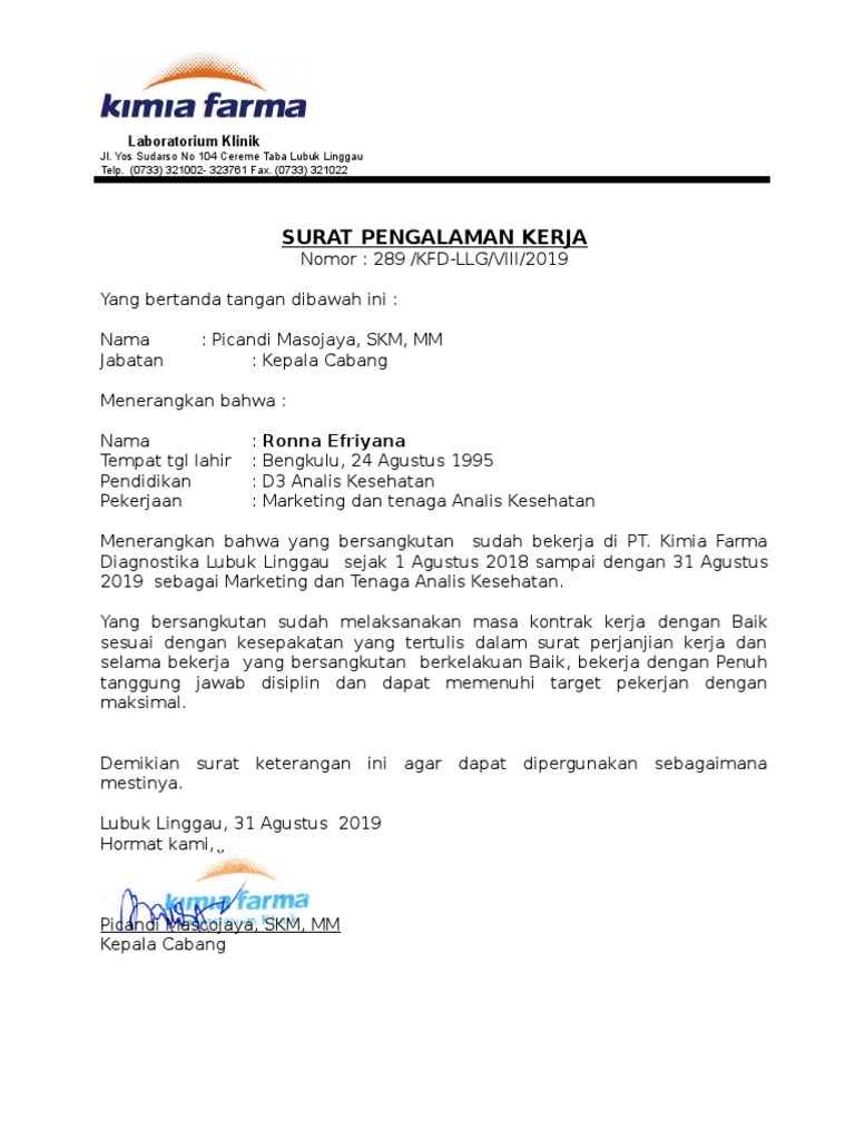 Surat Pengalaman Kerja | PDF