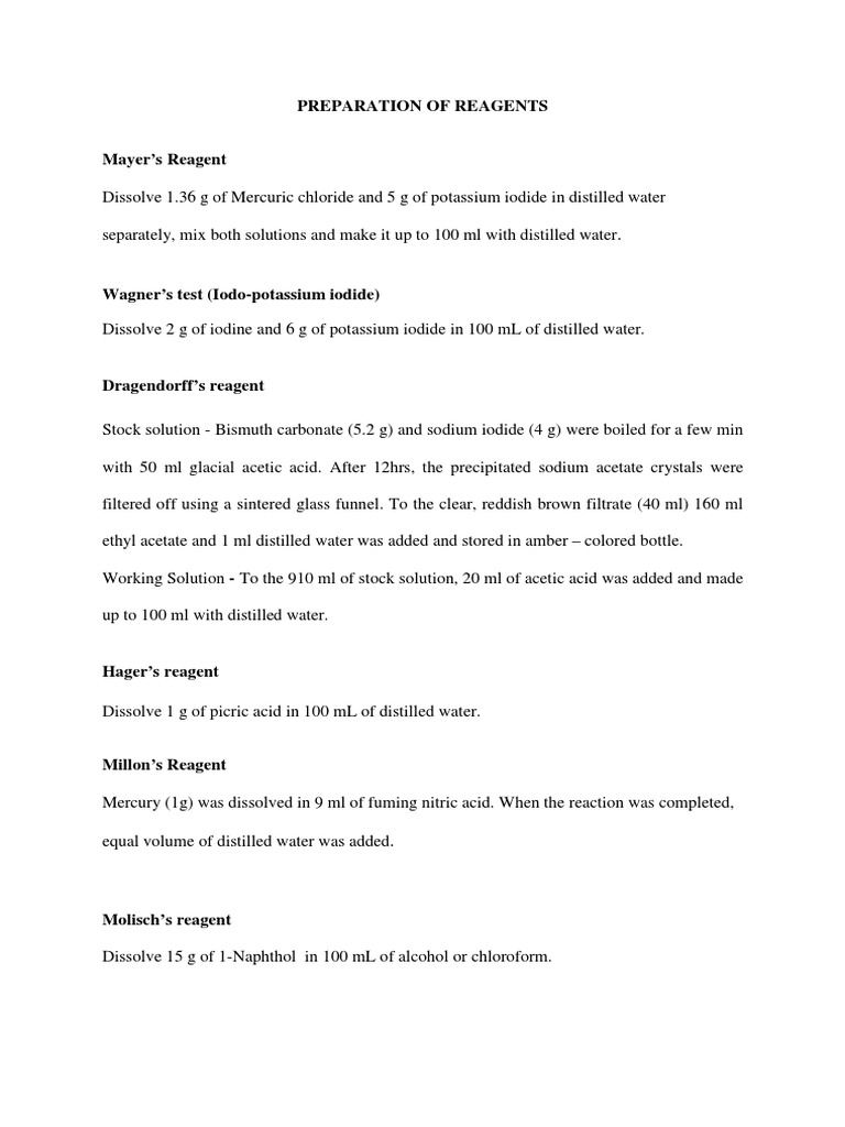10 - Preparation of Reagents and Formulas | PDF