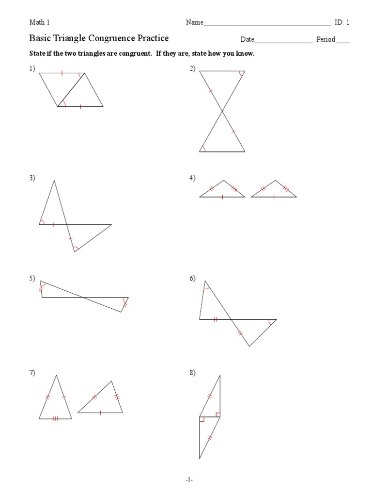 Basic Triangle Congruence Practice W - Solutions | PDF | Euclid ...