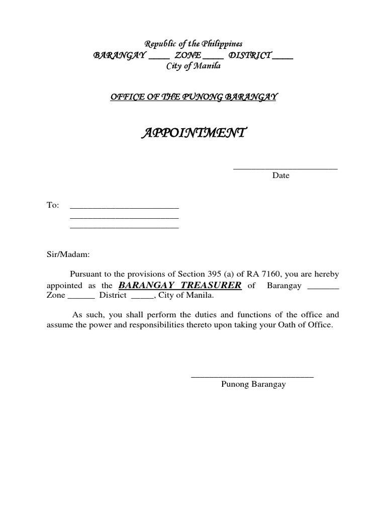 Appointment Letter (Barangay) | PDF