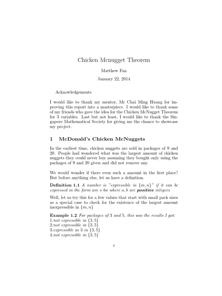 Chicken McNugget Theorem Explained | PDF | Litre | Equations