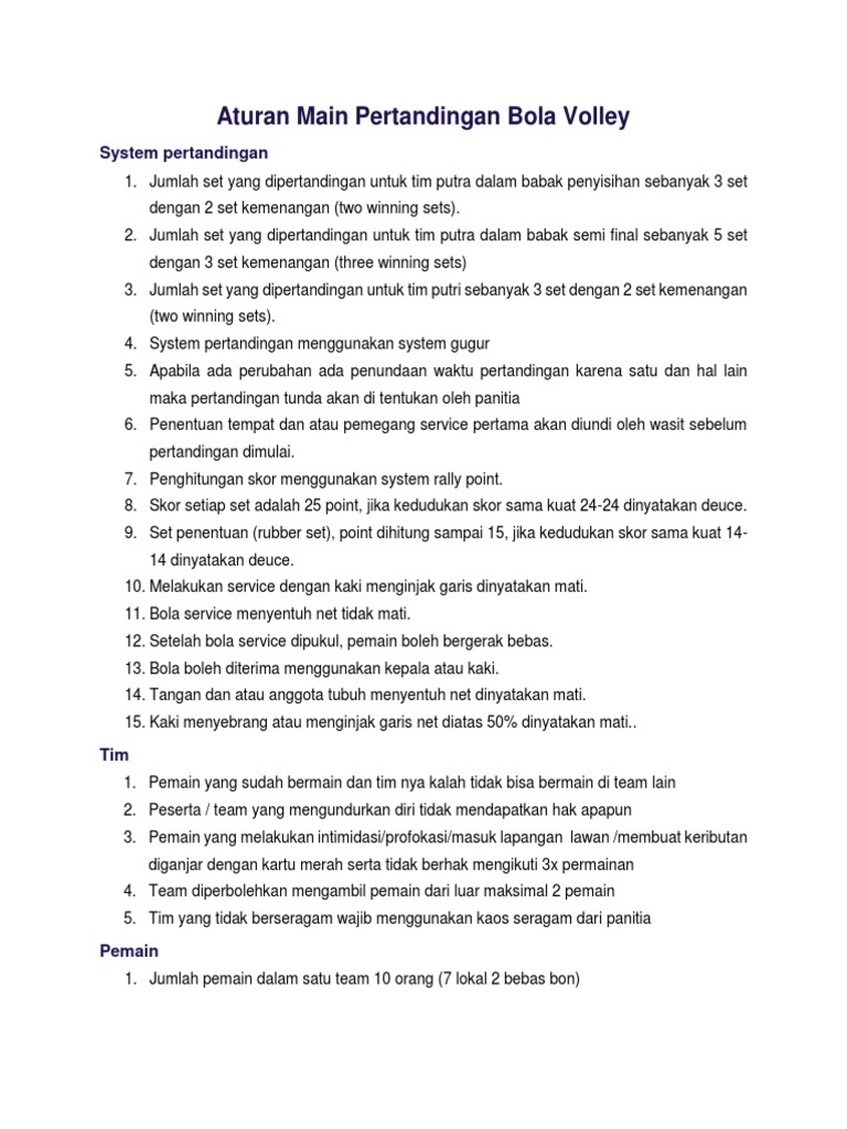 Aturan Main Pertandingan Bola Volley | PDF