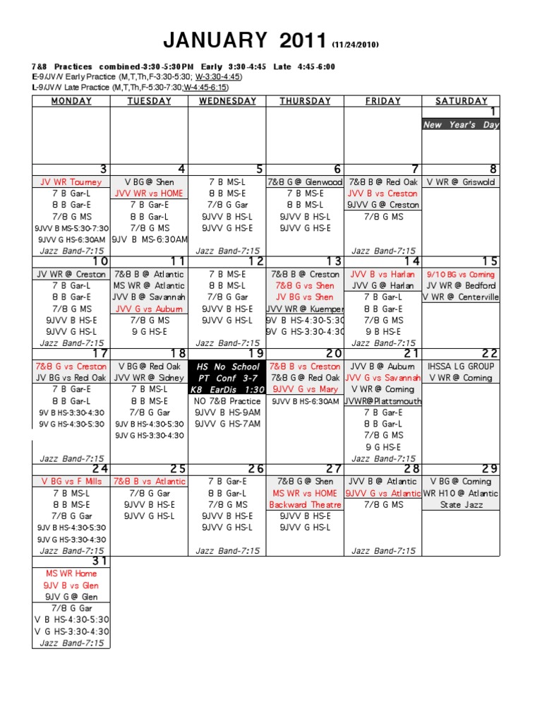 January Practice Schedule | PDF