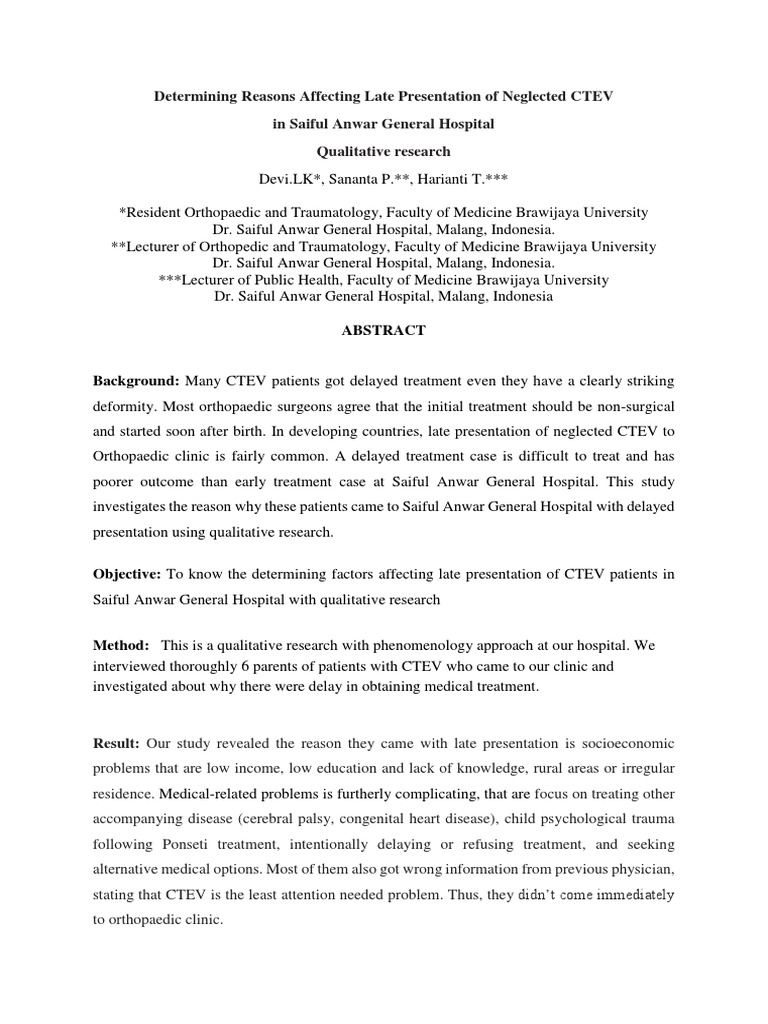 Abstract Case Series Neglected CTEV Ledy Kumala Devi 3 | PDF ...