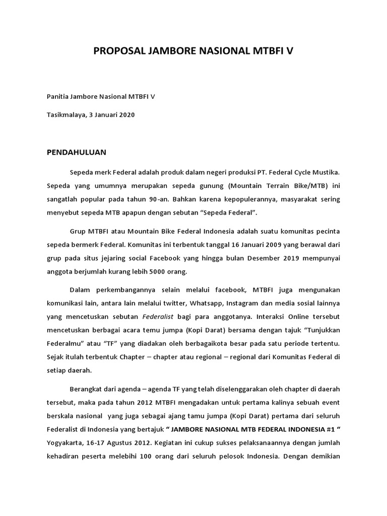 Proposal Jambore Nasional Mtbfi V | PDF