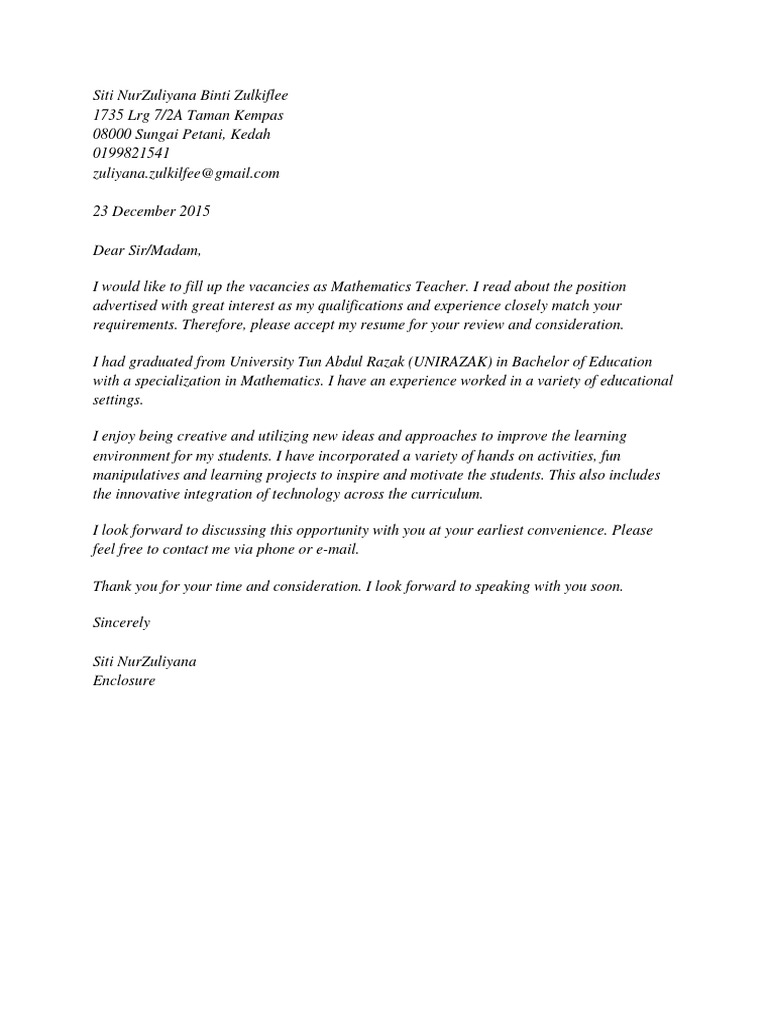 Cover Letter Math Teacher | PDF