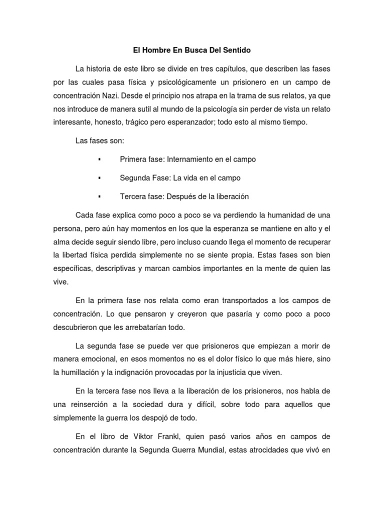El Hombre en Busca Del Sentido Viktor Frankl | PDF | Ciencias del ...