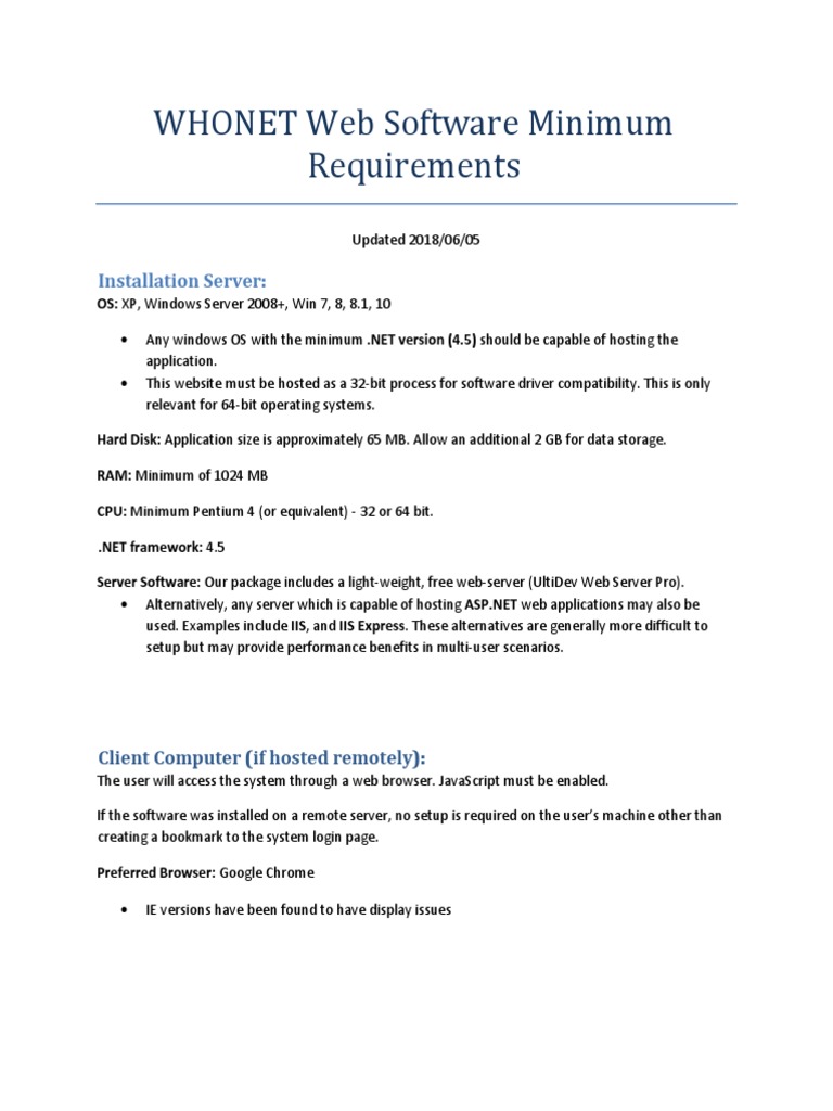 WHONET 2018 Web-InstallationRequirements | PDF | Computers | Technology ...