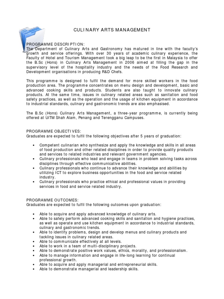 Bachelor of Culinary Arts Management | PDF | Marketing | Foods