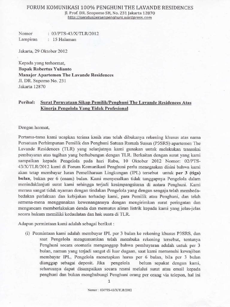 01 Surat Petisi 29 Okt 2012 Dan Tanda Tangan Penghuni The Lavande ...