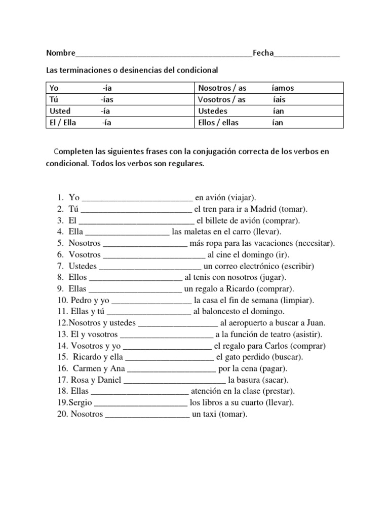 Ejercicios de Condicional en Español | PDF | Ocio | Deportes