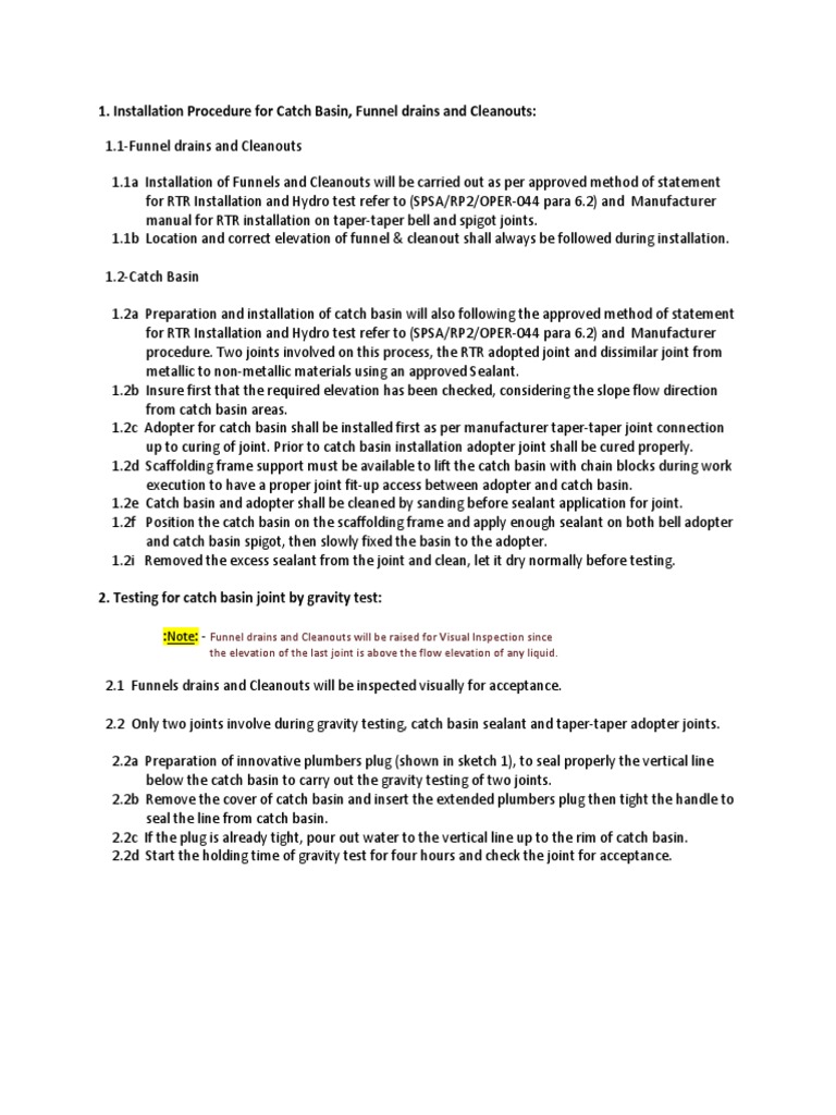 Installation Procedure For Catch Basin | PDF | Storm Drain | Economic ...