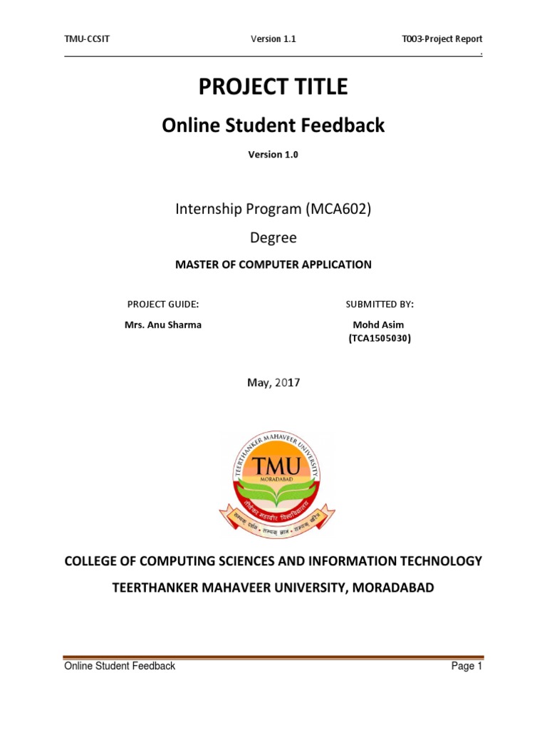 Online Student Feedback System Report | PDF | World Wide Web | Internet ...
