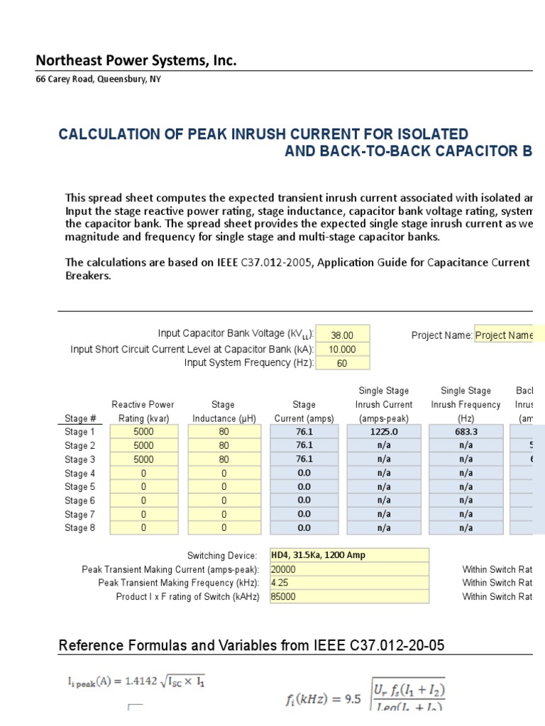 Peak Inrush Current From Capacitor Bank Switching | PDF | Capacitor ...