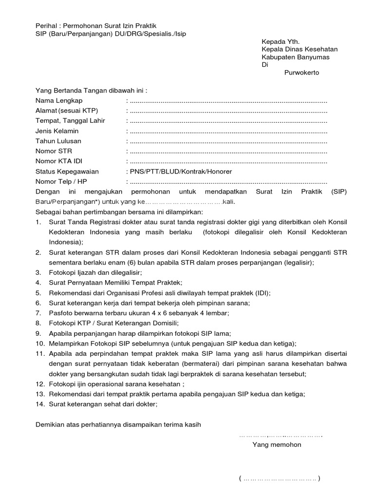 Formulir SIP Dokter | PDF | Hukum