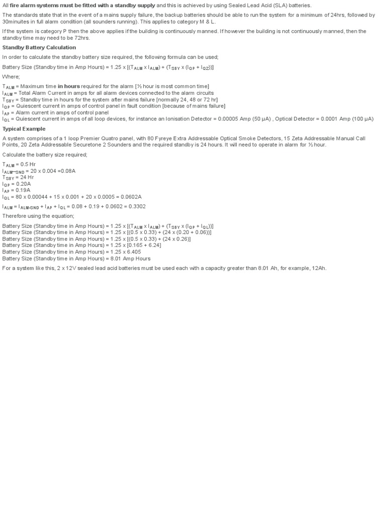 Fire Alarm Battery Sizing Guide | PDF | Teaching Methods & Materials ...