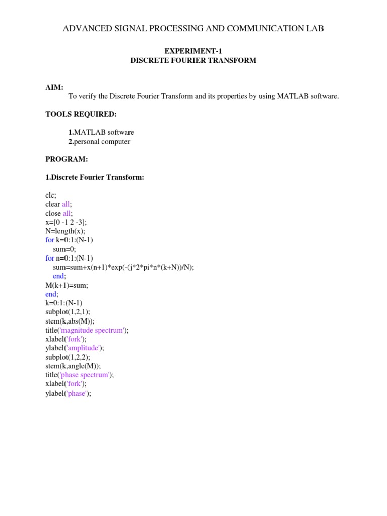 ADVANCED DIGITAL SIGNAL PROCESSING Lab Manual | PDF | Digital Signal ...