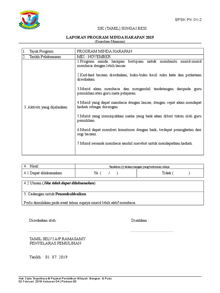 LAPORAN Program Minda Harapan | PDF